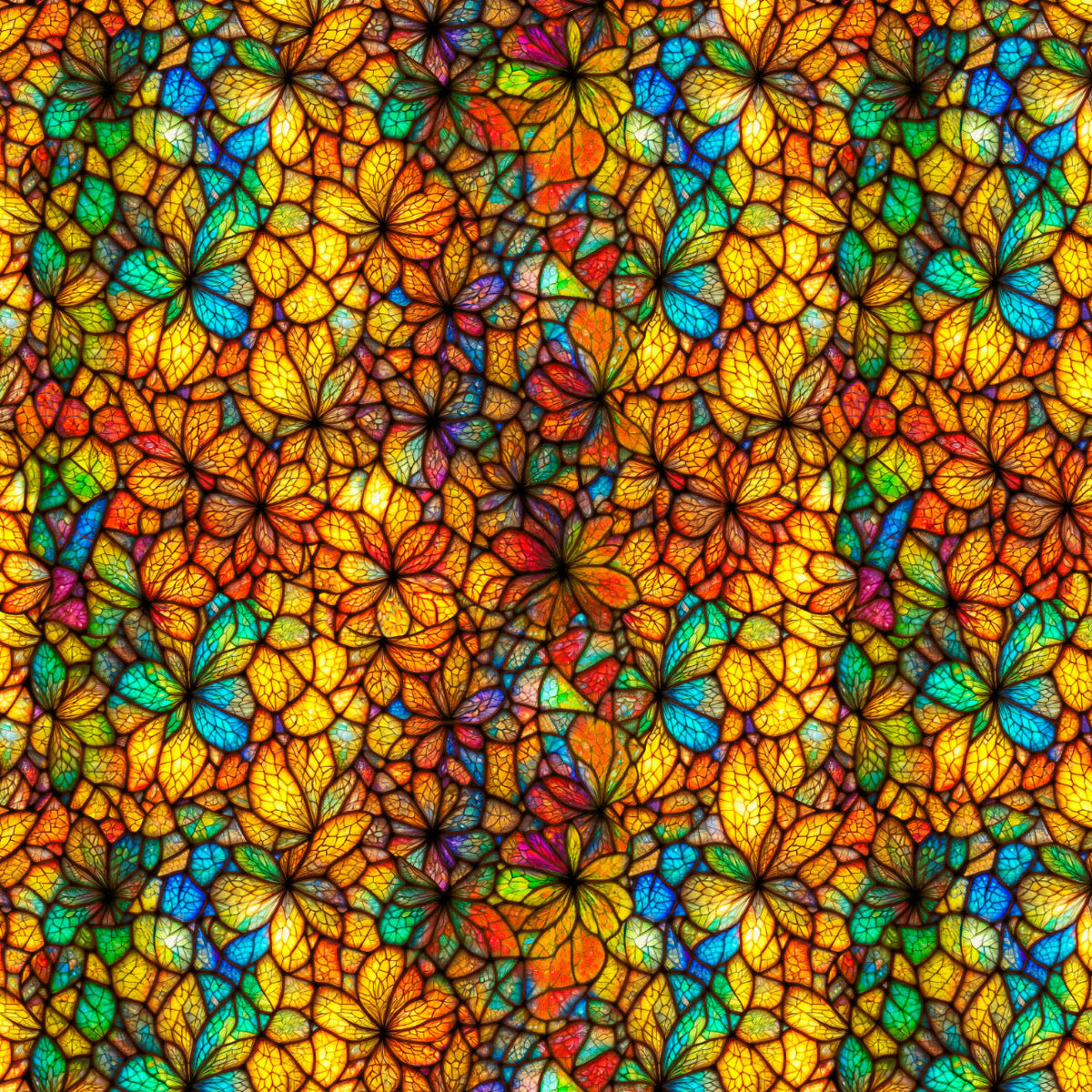 🍁Blue Yellow Stained Glass from Sonny in the Sunflowers Fabric by Came ...