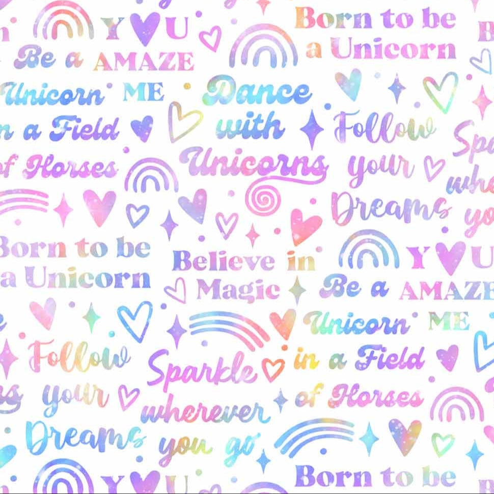 🍁Sparkle Magic Words on White Fabric by Deborah Edwards for Northcott ...